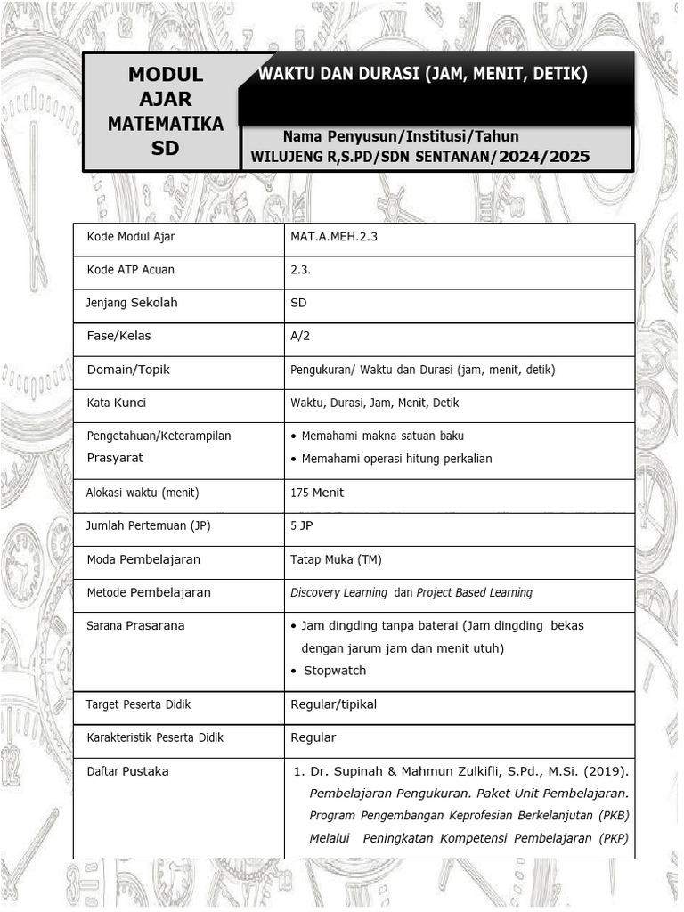 Modul Ajar Matematika Pengukuran Waktu Download | PDF