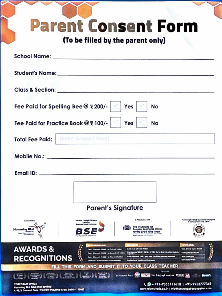 Spelling Bee Parent Consent Form | PDF