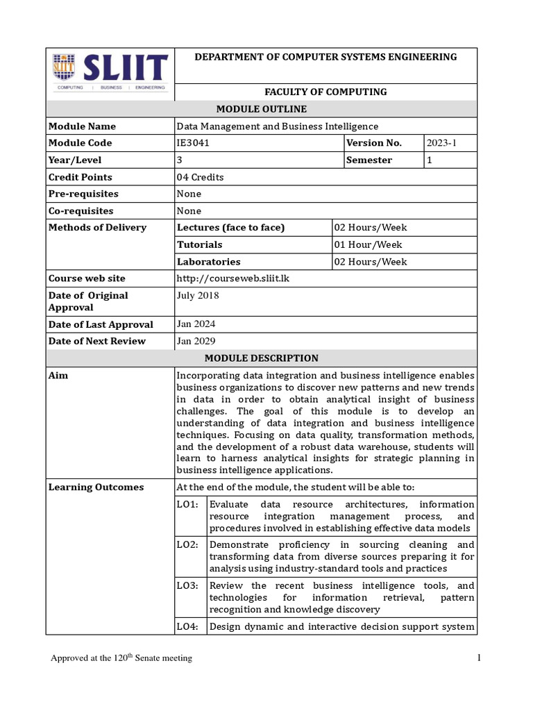 IE3041 Module Outline | PDF | Business Intelligence | Data