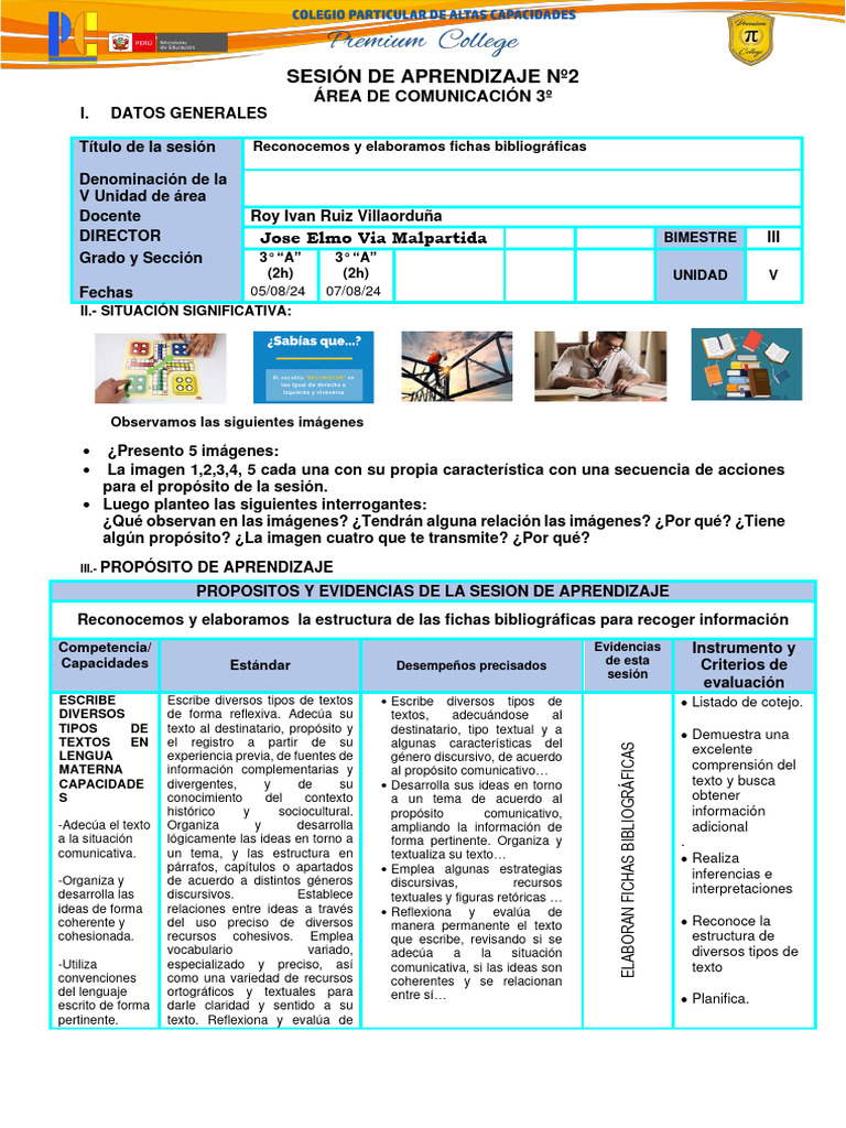 SESION DE APRENDIZAJE #01 Premium College 2024 3ero Sec | PDF | Aprendizaje | Evaluación