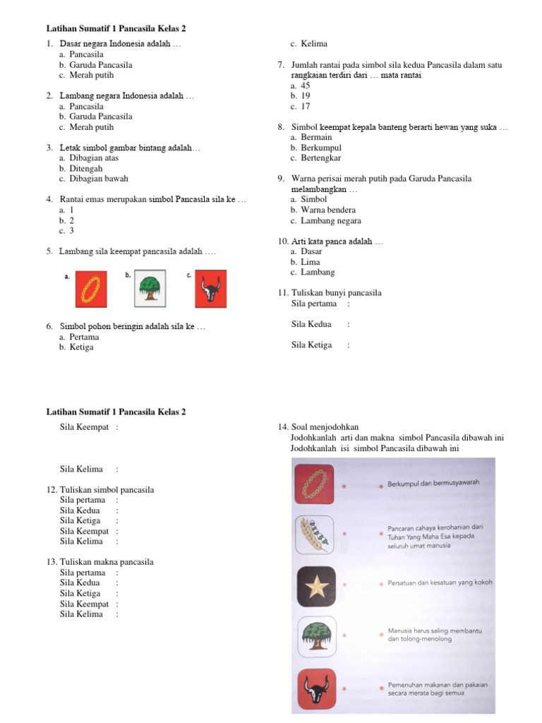 2 Rangkap Latihan Sumatif 1 Pancasila Kelas 2 | PDF