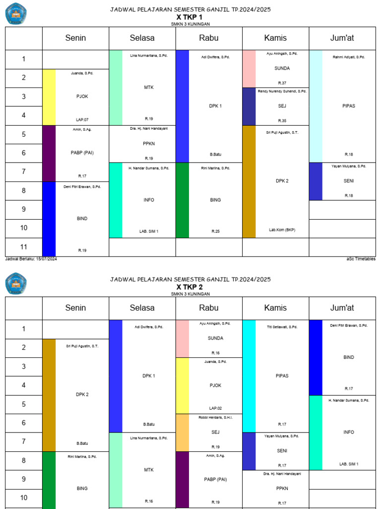 Jadwal Kelas Ganjil Tp.2024 2025 | PDF