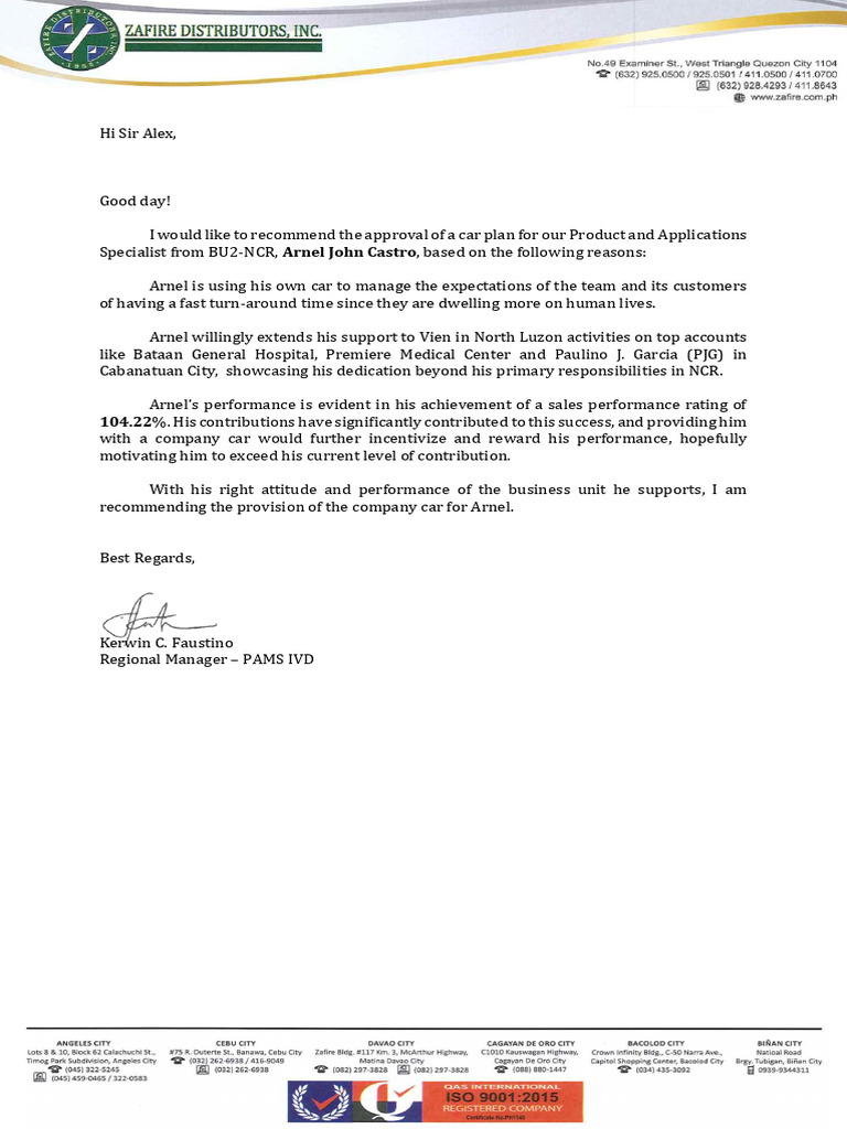 Arnel's Car Justification | PDF