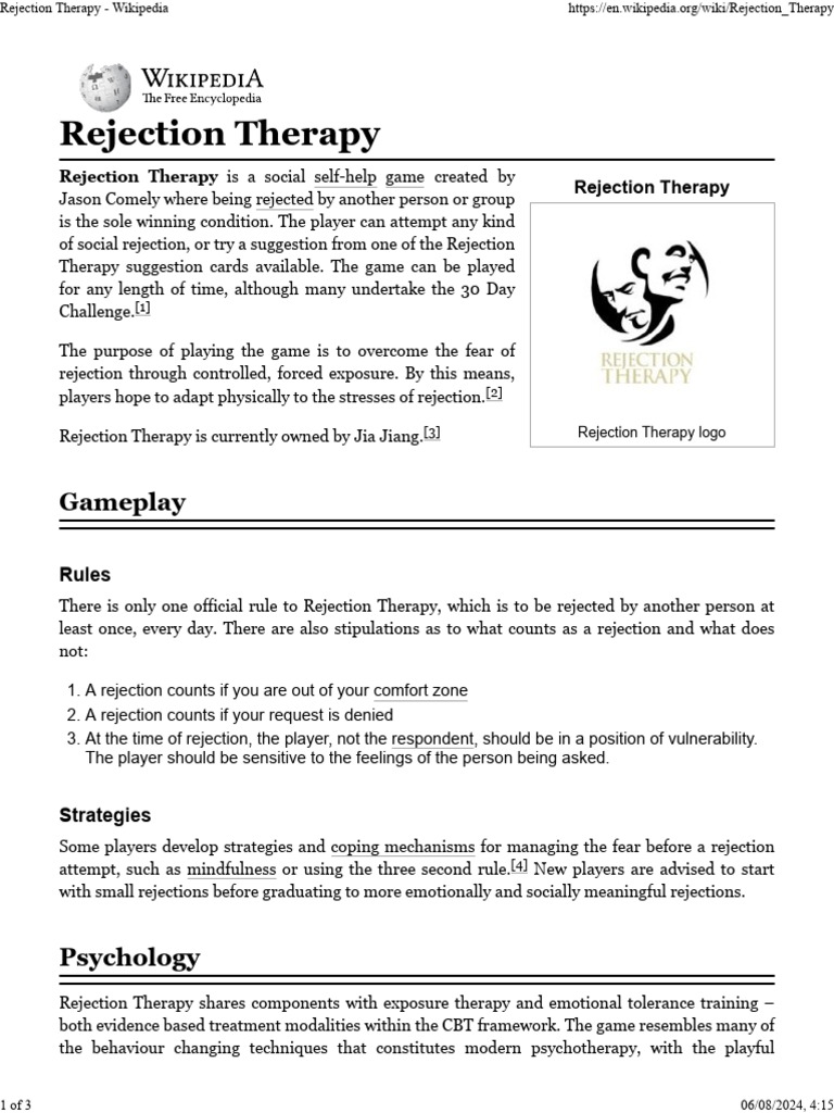 Rejection Therapy - Wikipedia | PDF | Psychotherapy | Psychological ...