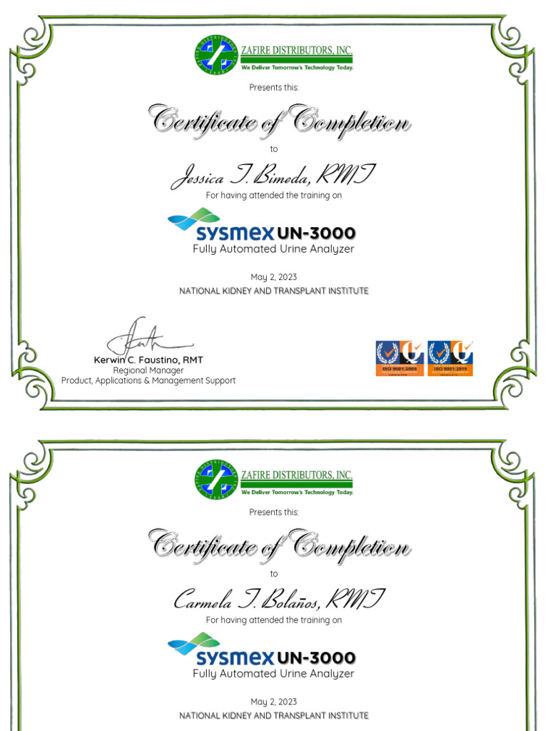 Certificate of Completion - NKTI | PDF | Urinary System | Urology