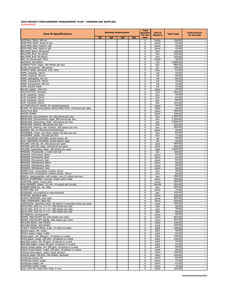 2025 Procurement Plan for Office Supplies | PDF | Notebook | Paper