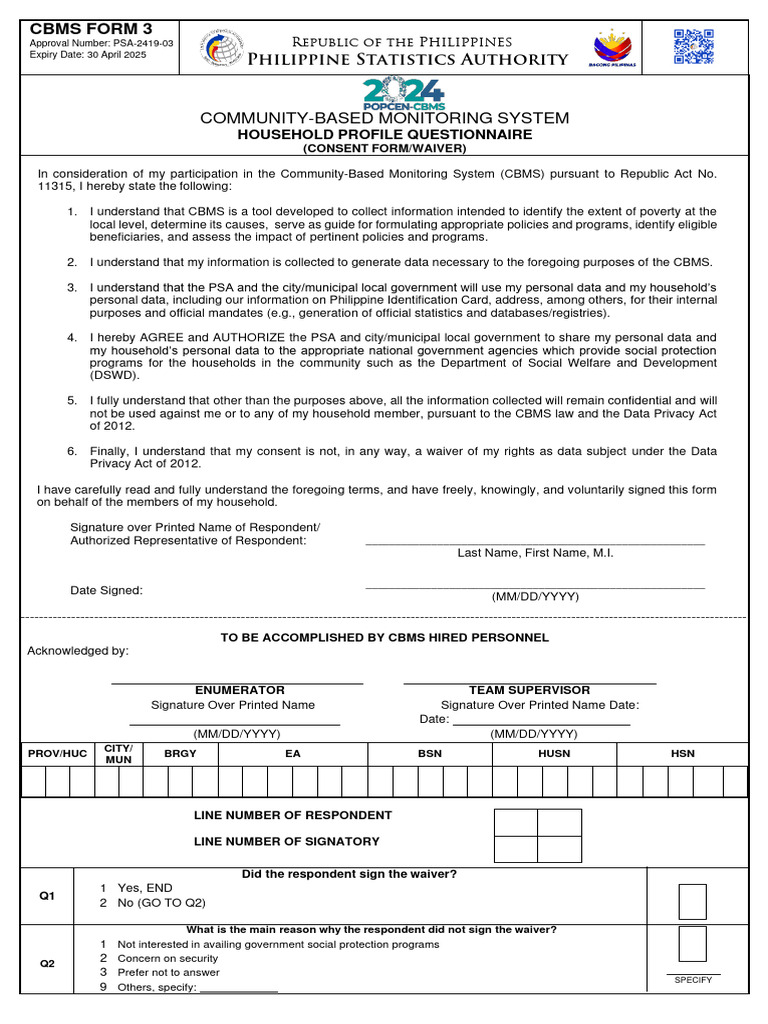 CBMS Household Consent Form | PDF