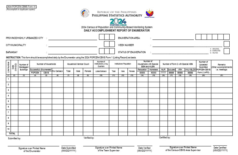 2024 POPCEN-CBMS Enumerator Report | PDF | Statistical Data Sets ...