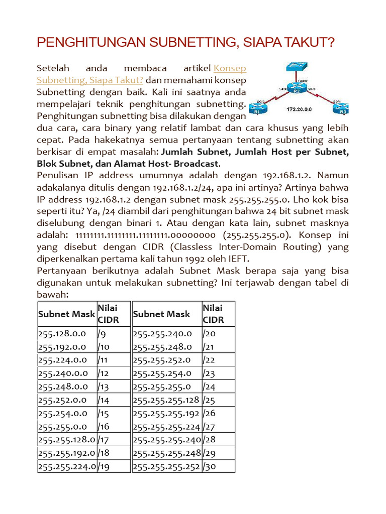 PENGHITUNGAN SUBNETTING | PDF