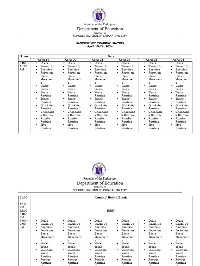 Dancesport Training Schedule 2024 | PDF | Ballroom Dance | Social Dance