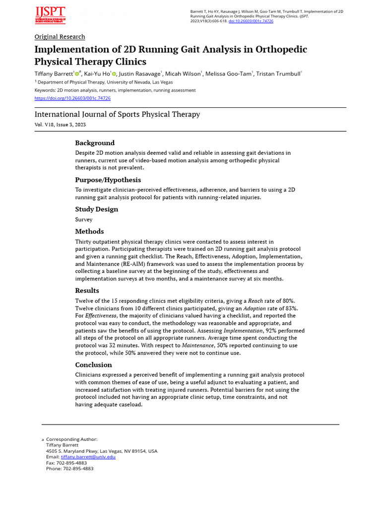 2D Running Gait Analysis | PDF | Anatomical Terms Of Motion | Human Leg