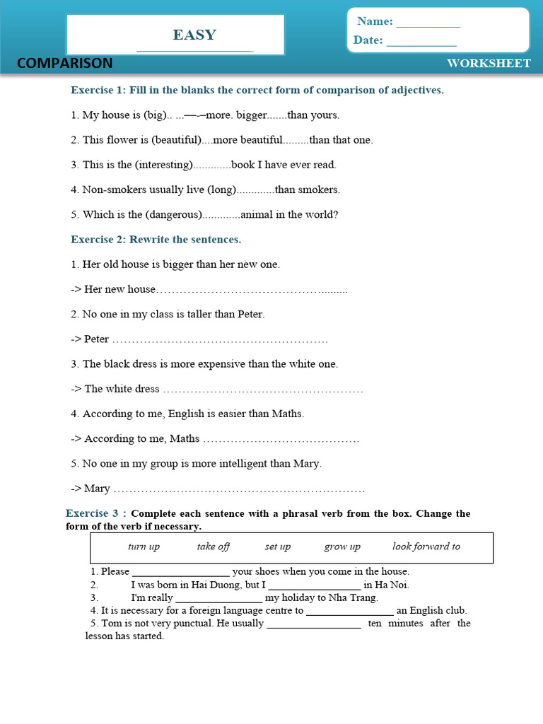 Comparision Worksheet | PDF | Cost Of Living | Linguistics