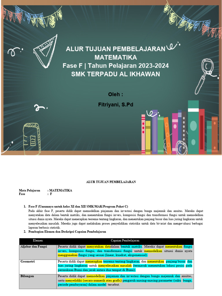 CP, TP, Atp MTK Fase F | PDF | Metode & Bahan Ajar | Komputer