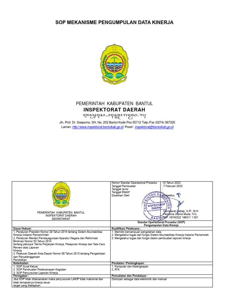 Sop Pengumpulan Data Kinerja | PDF