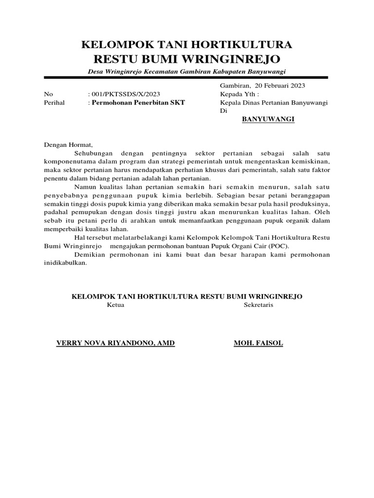 KELOMPOK TANI HORTIKULTURA RESTU BUMI WRINGINREJO | PDF