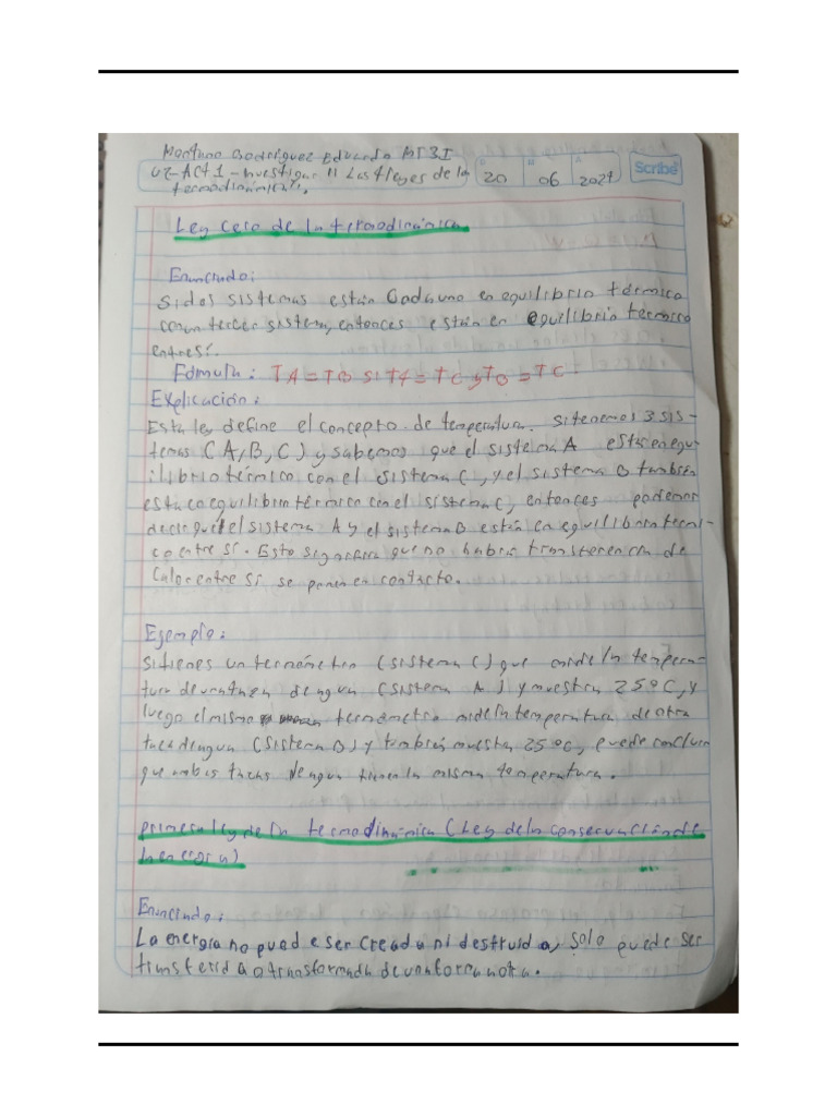 U2-Act 1-Investigar Las 4 Leyes de La Termodinamica | PDF