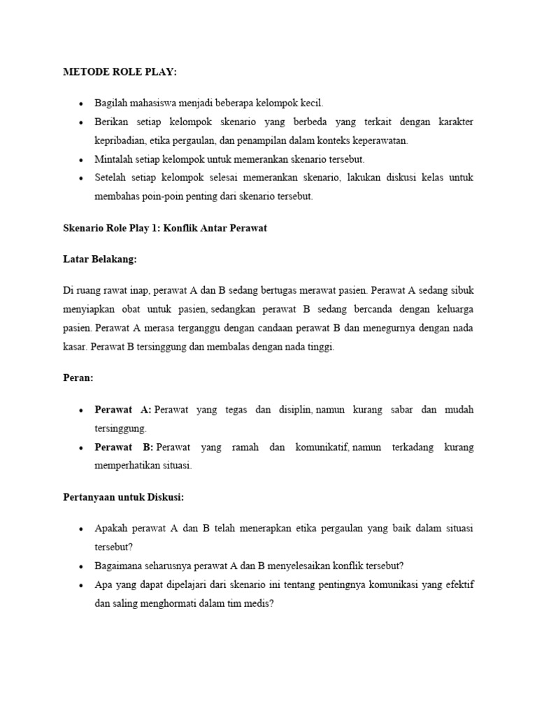METODE ROLE PLAY Profesionalisme in Nursing | PDF | Pengembangan Diri