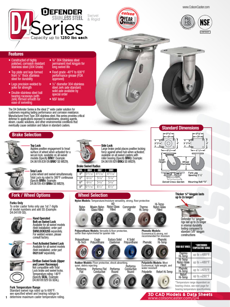 Colson_D4-Defender-Stainless-Steel_Web2 | PDF | Bearing (Mechanical ...