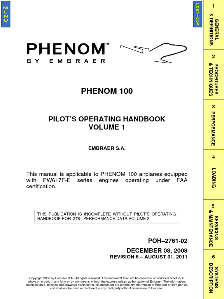 Poh 2761 02 Rev06 Full Volume01 | PDF | Aviation | Aircraft