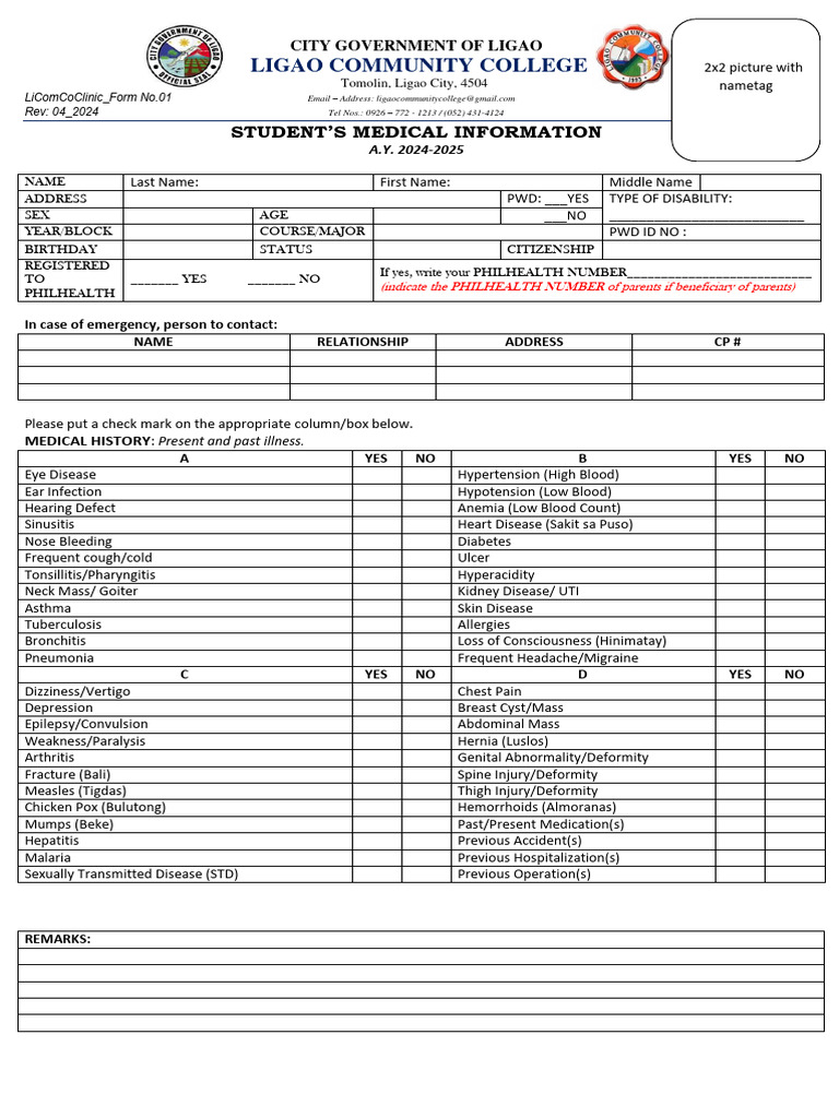 Student Medical Information Form 2024-2025 | PDF | Menstruation | Pregnancy