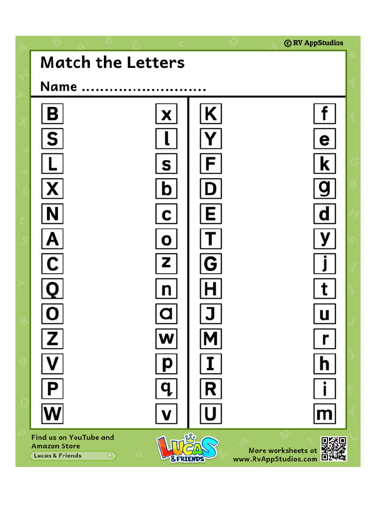125 Free Printable Worksheets For Kids Alphabet Match Letters Worksheet Alphabet Match Letters ...