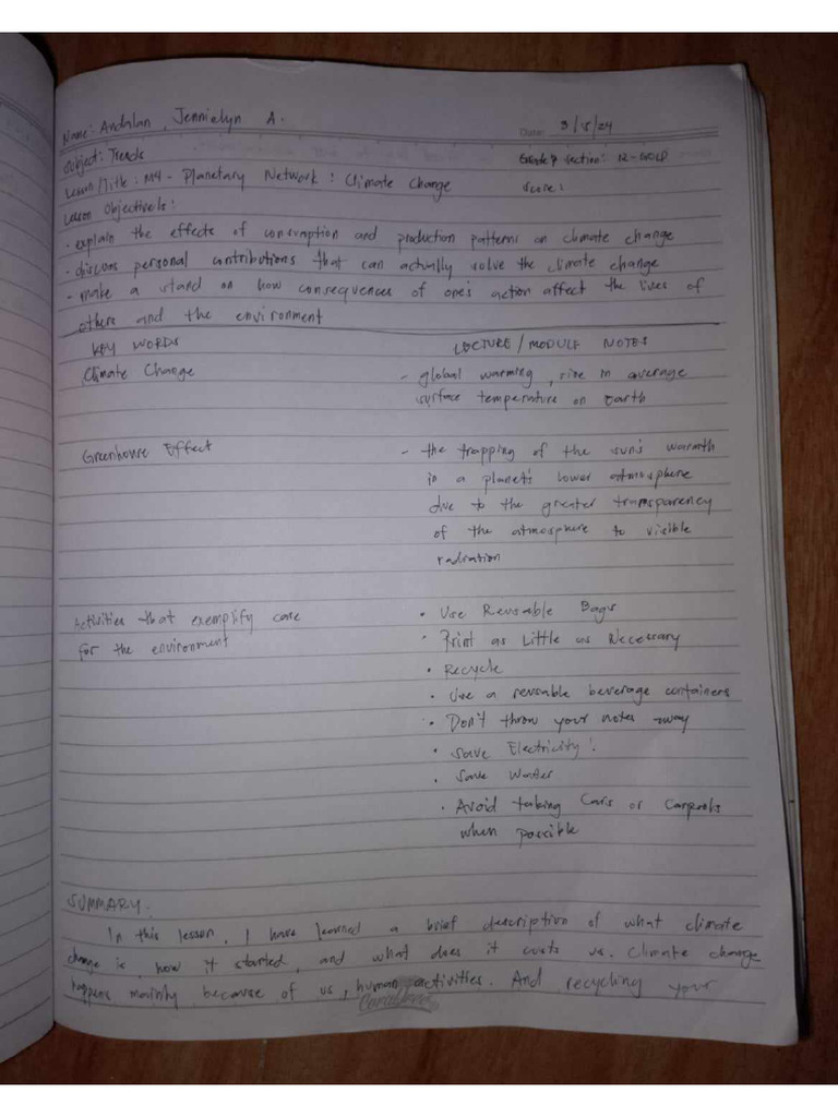 Climate Change Note Taking | PDF