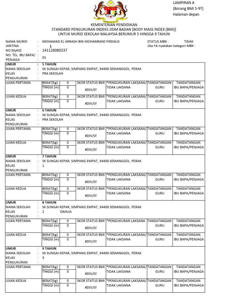 Bmi 2023 Borang Kosong | PDF | Kesehatan Holistik