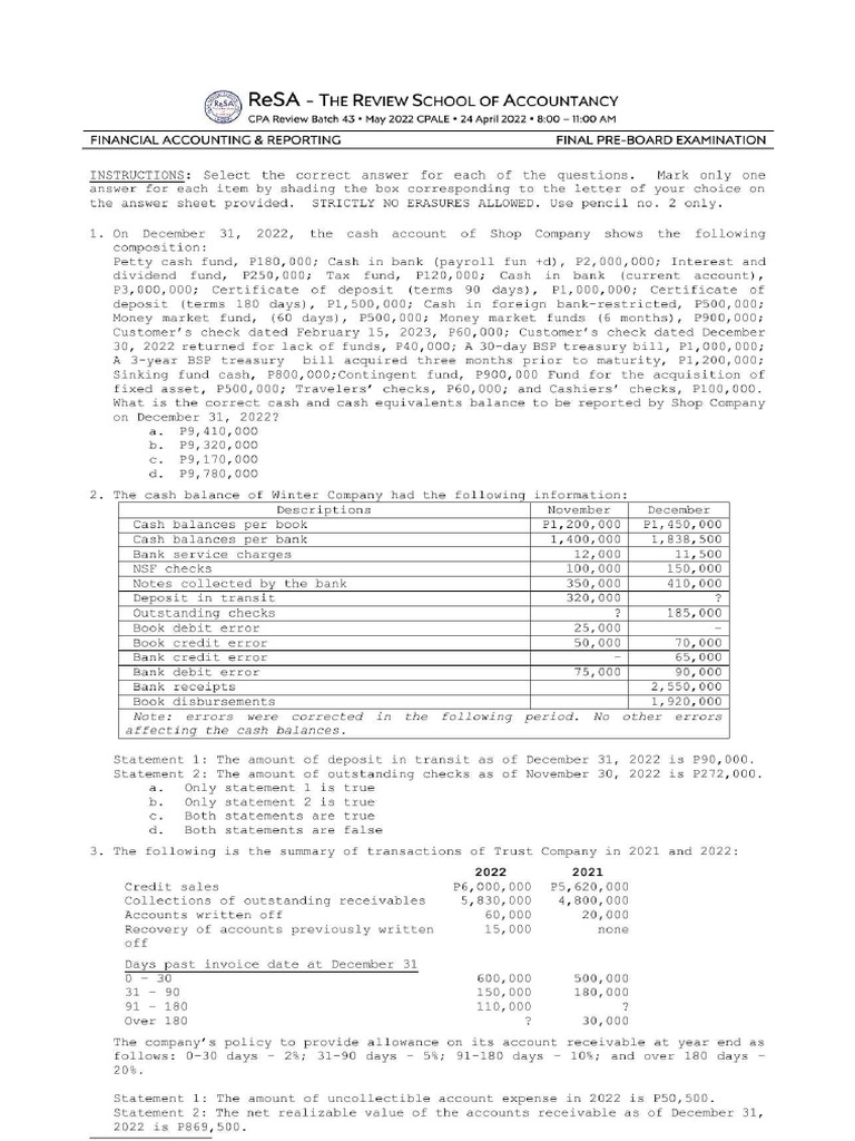 Far Final Pb Exam Questions Answers Solutions Compress 1 | PDF
