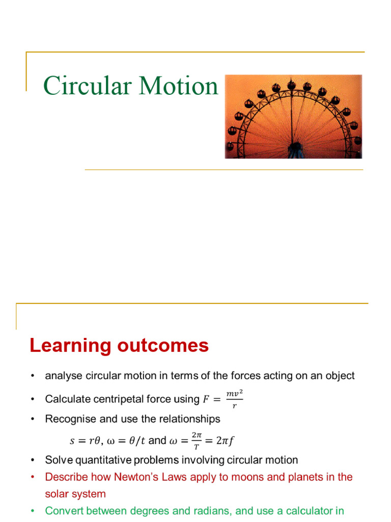 Physics 1 Circular Motion Presentation | PDF | Acceleration | Velocity
