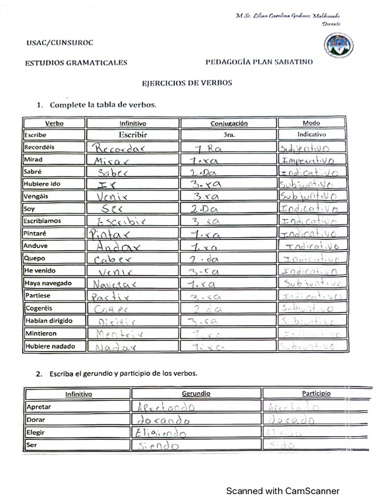 Ejercicios de Los Verbos | PDF