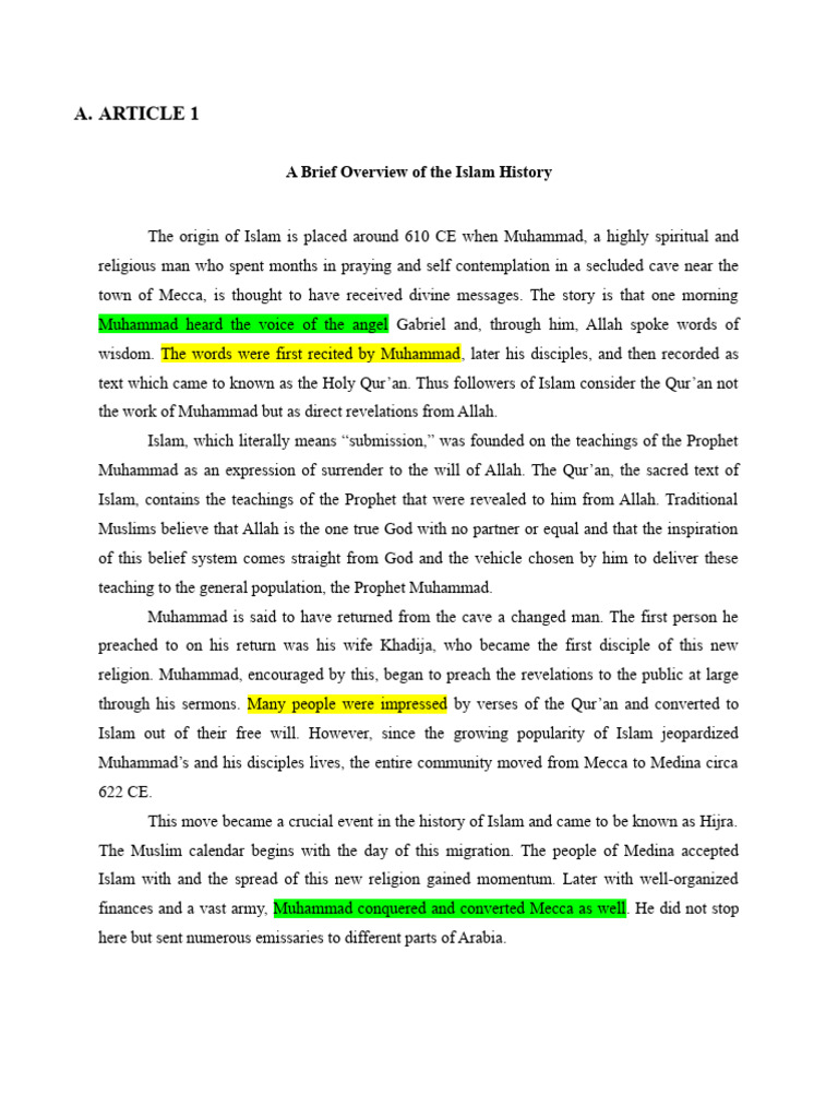 Group 5 Articles (Reading of Religion and History of Islam) | PDF ...