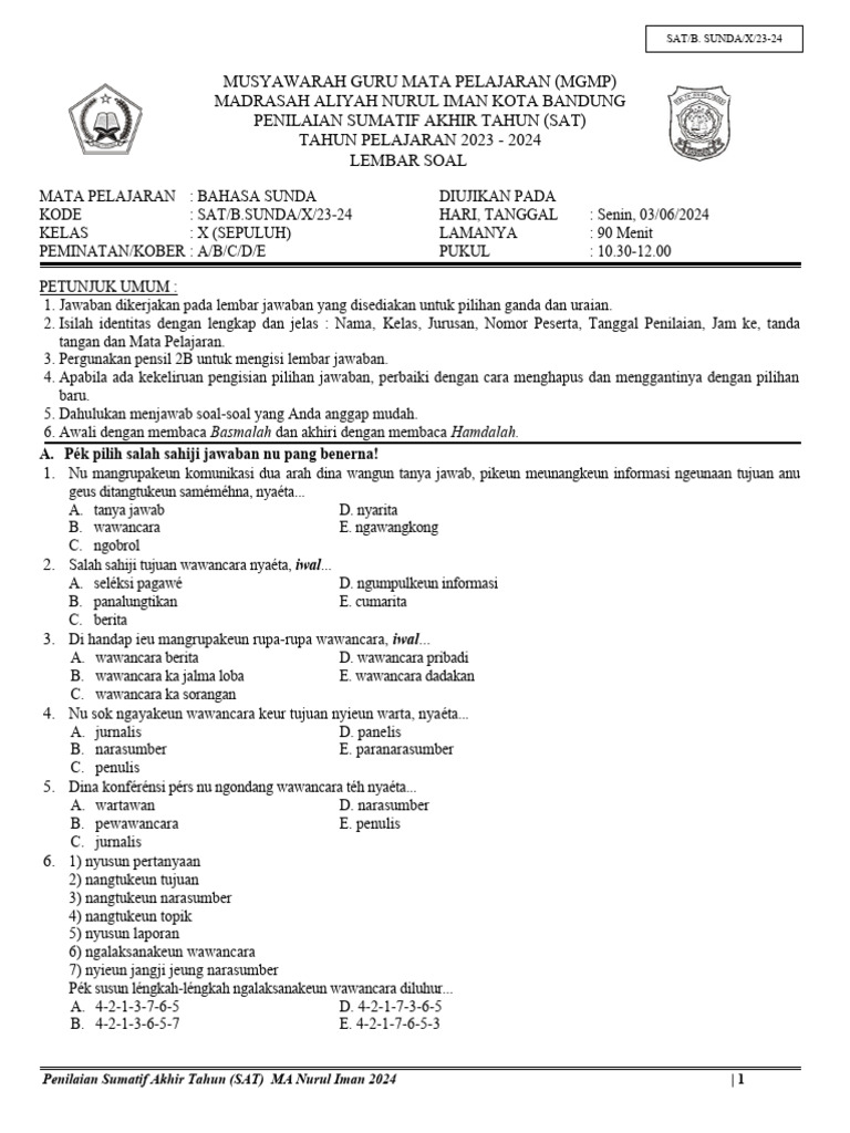 B. Sunda X Soal Sat | PDF