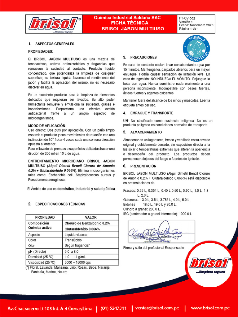 FT Jabon Multiuso Brisol | PDF | Agua | Jabón