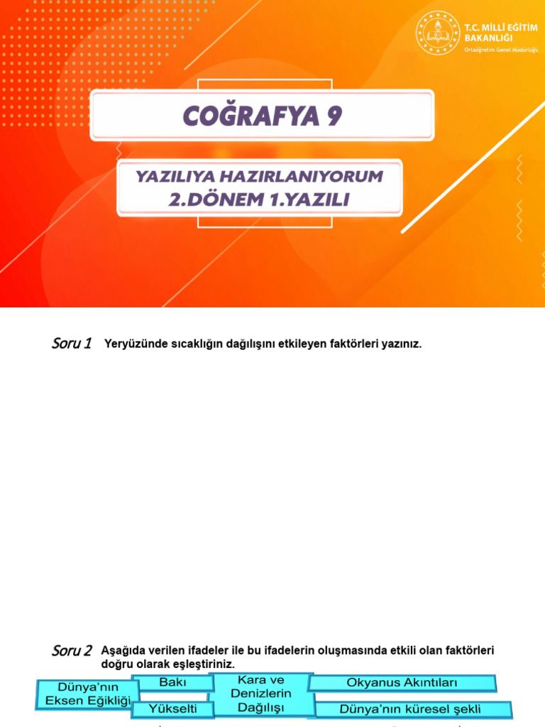 9.Sinif-Cografya-2.Donem-1.Yazili-Sorulari | PDF