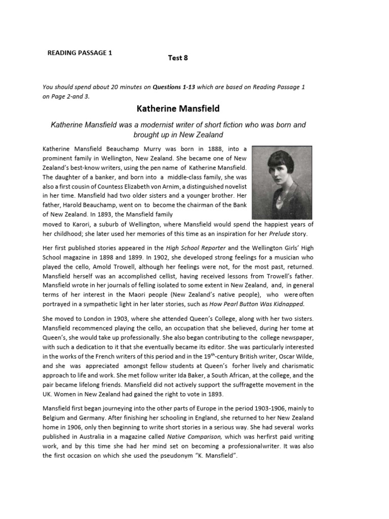 Ielts Reading Full Test 8 | PDF | Katherine Mansfield