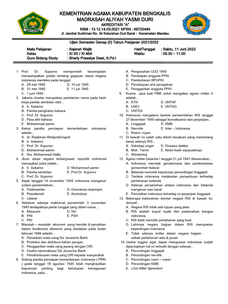 Sejarah Wajib Xi Mia Iis 2022 | PDF