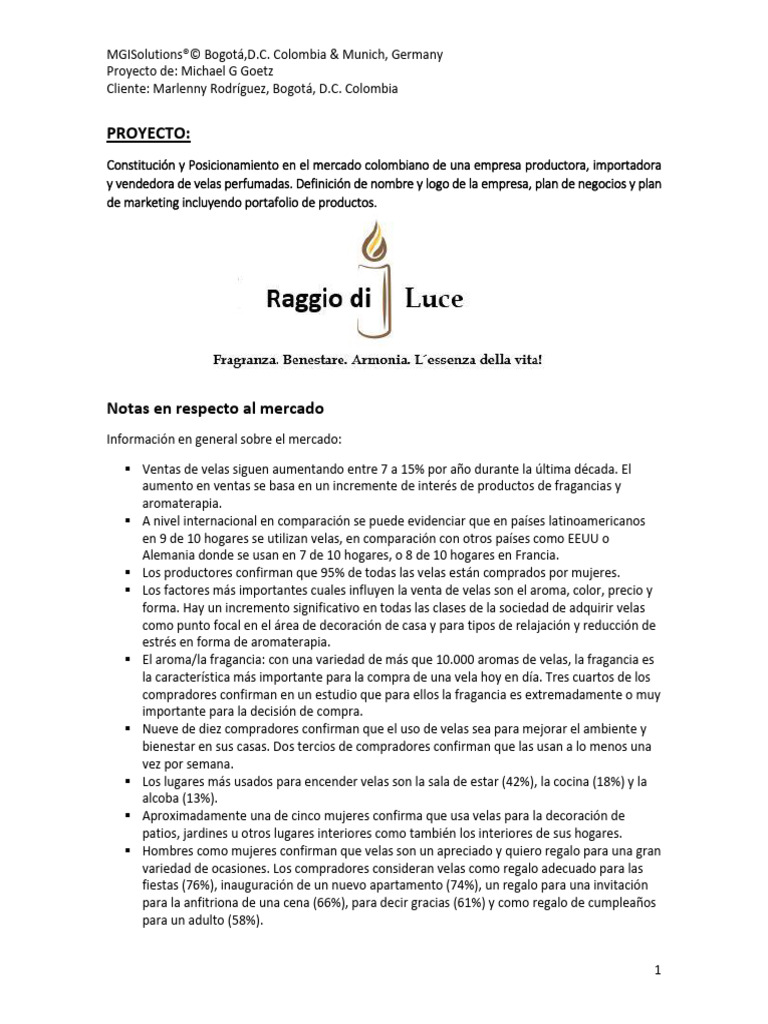 Proyecto Raggio Di Luce Presentación - v1 | PDF | Marca | Mercado ...
