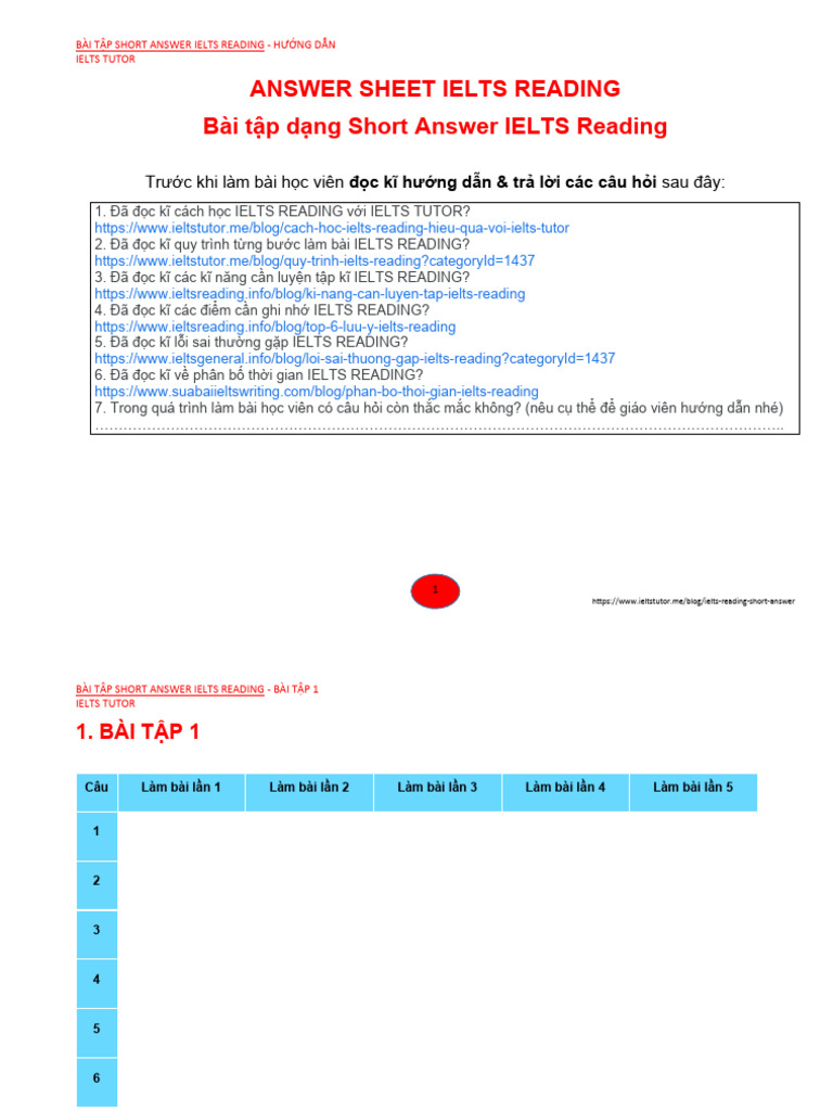 Answer Sheet Ielts Reading Bã I Táº P Dáº Ng Short Answer Ielts Reading Pdf