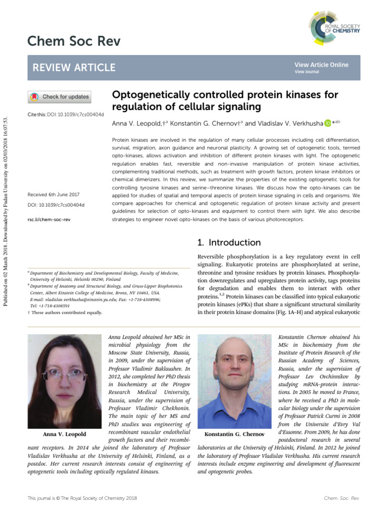 2018 Optogenetically Controlled Protein Kinases For Regulation Of Cellular Signaling Pdf