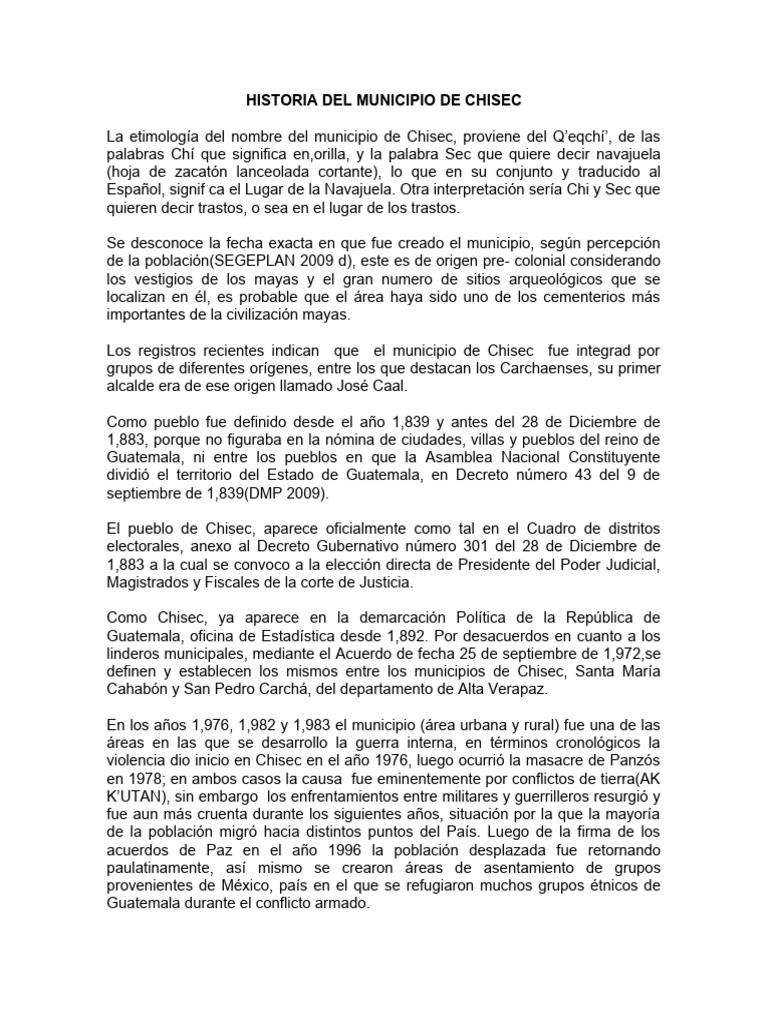 Historia y cultura de Chisec, Guatemala | PDF | Guatemala