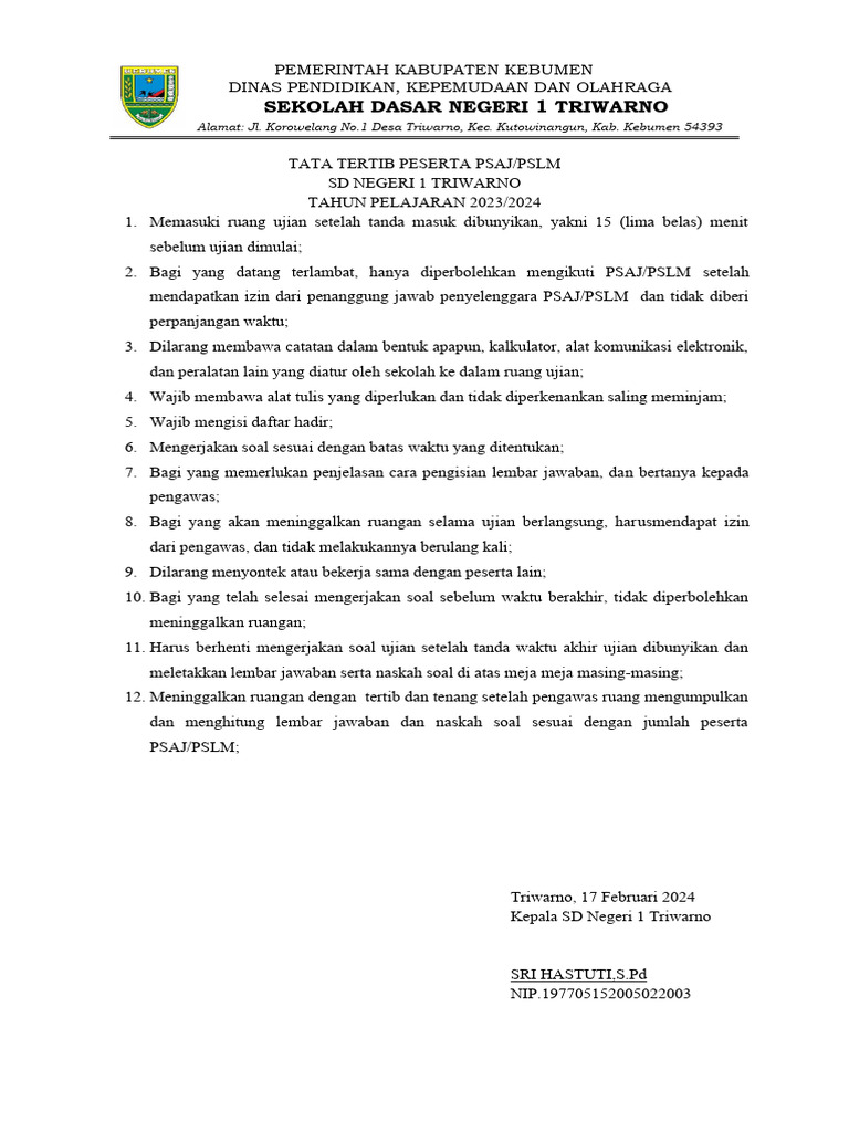 Tata Tertib Peserta Asesmen Sumatif Akhir Semester | PDF