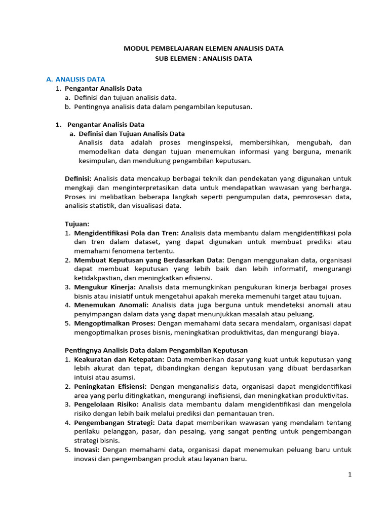 Materi Analisis Data Kelas Xii-1 | PDF