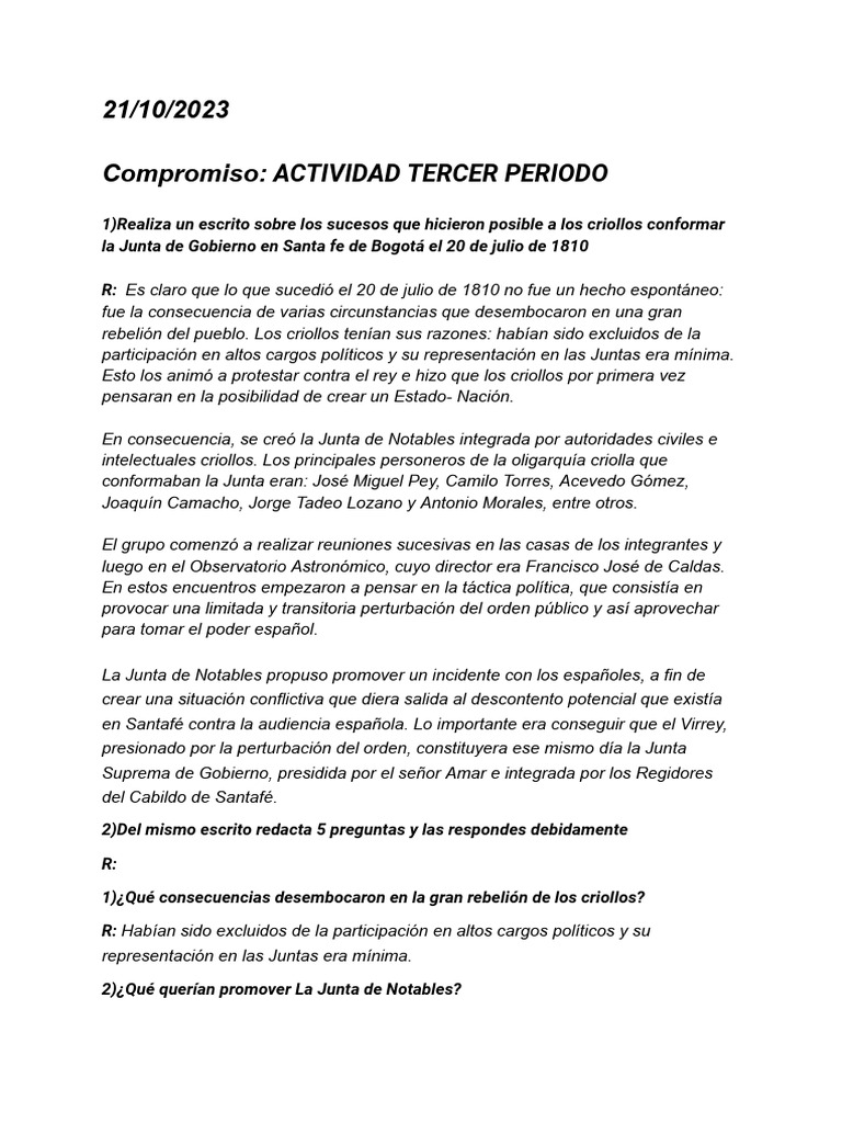 Actividad Tercer Periodo 8-D Sociales Samuel Solano | PDF