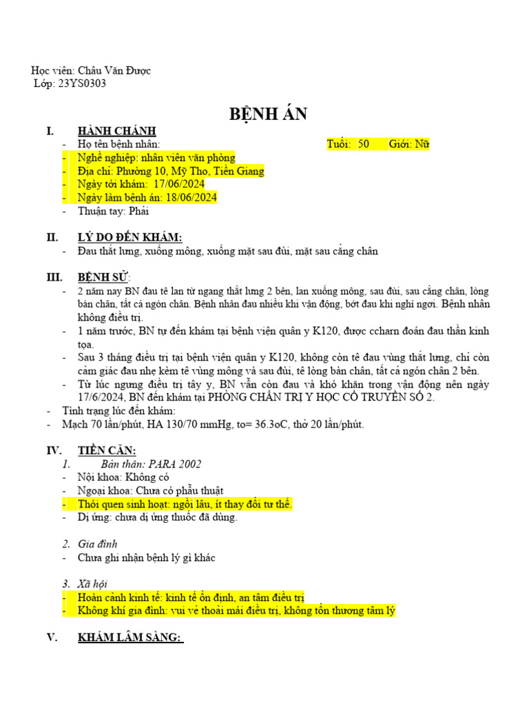 Benh An - Dau TK Toa | PDF