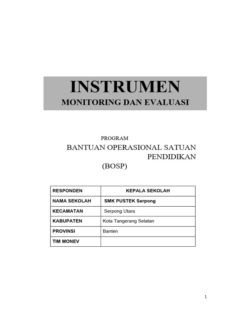 instrumen-monev-SMK - BOSP 2024 | PDF | Pengelolaan Keuangan & Uang