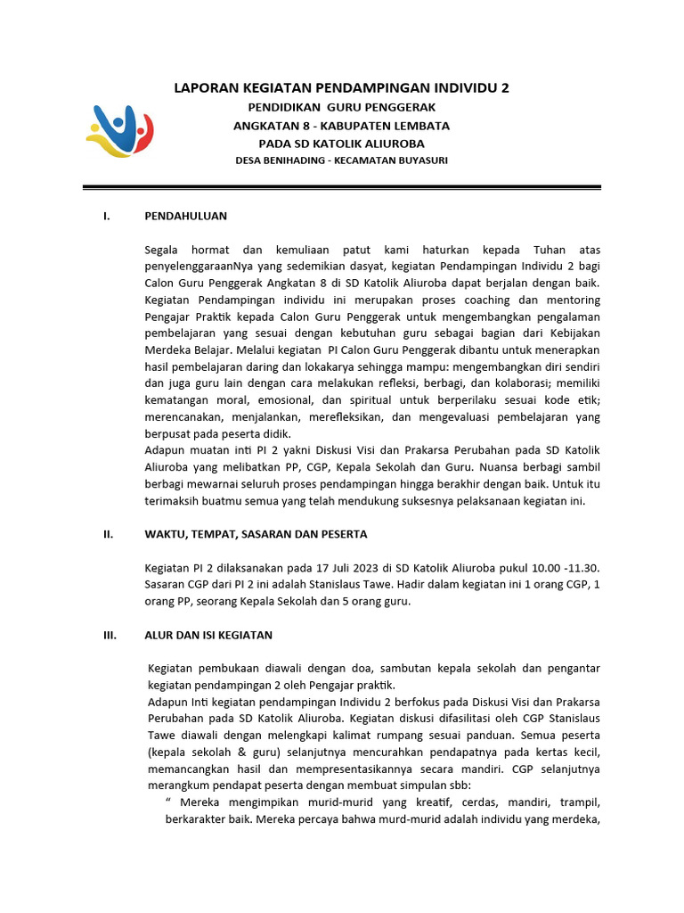 LAPORAN KEGIATAN PI 2 - Stanislaus Tawe | PDF