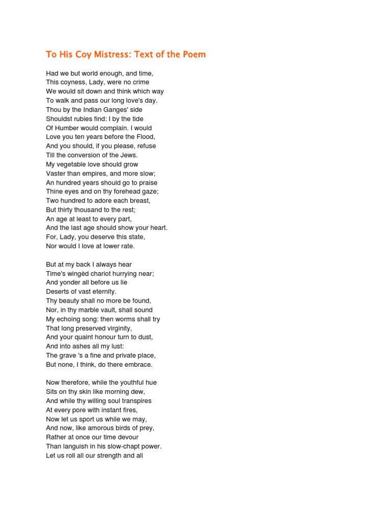 To His Coy Mistress: A Love Poem Analysis | PDF | Poetry