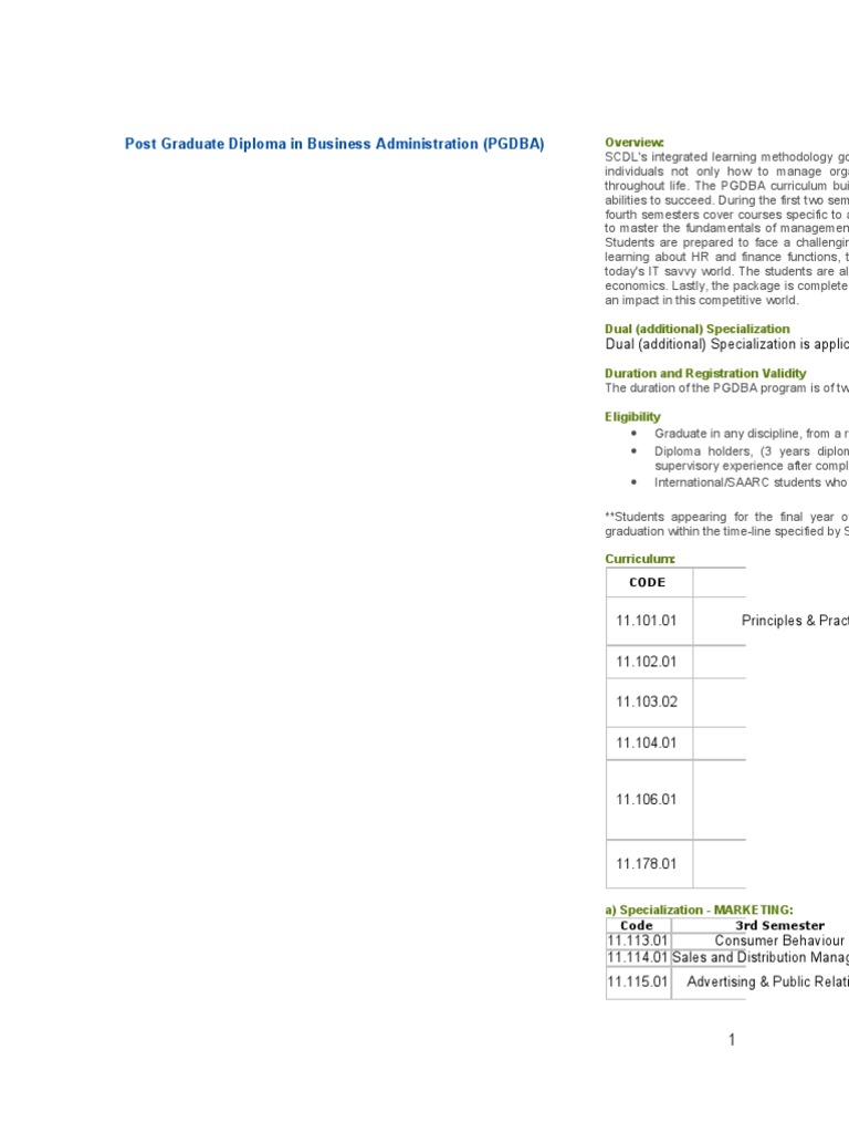 Post Graduate Diploma in Business Administration (PGDBA) : Overview | PDF | Strategic Management ...