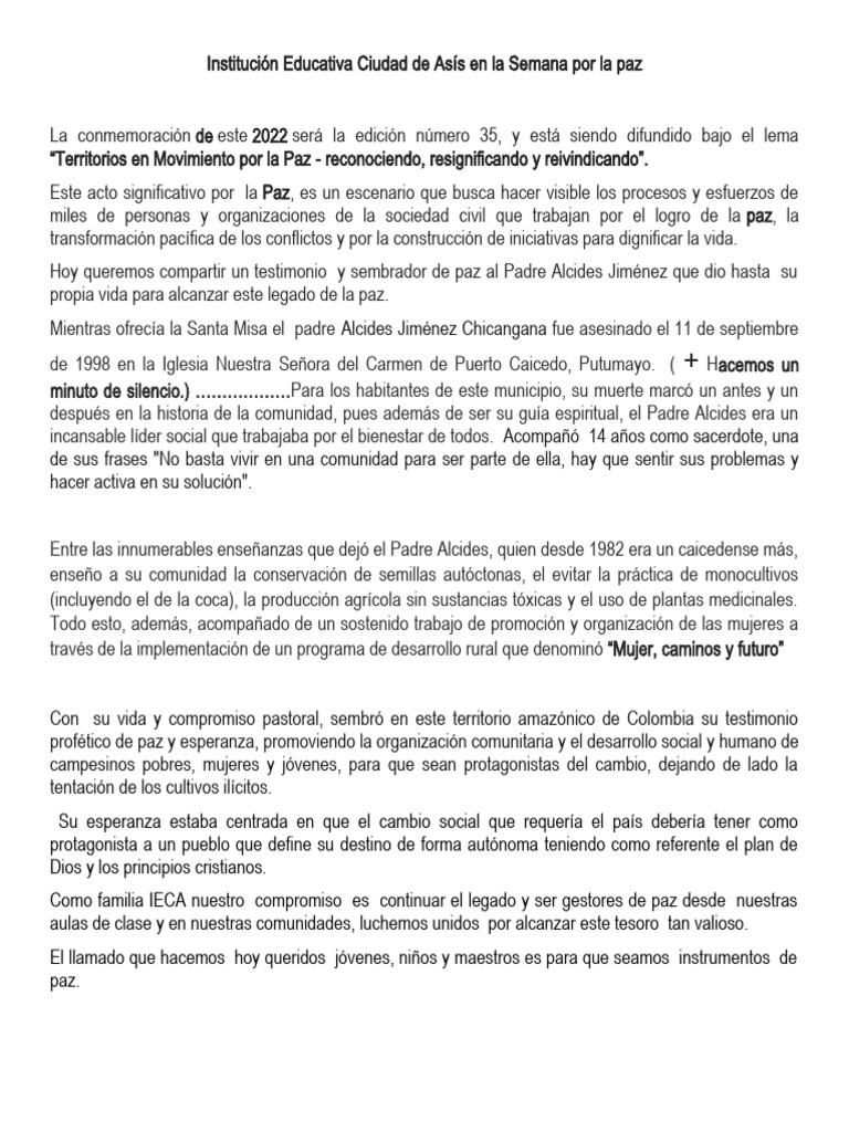 Padre Alcides Jimenez | PDF | Paz