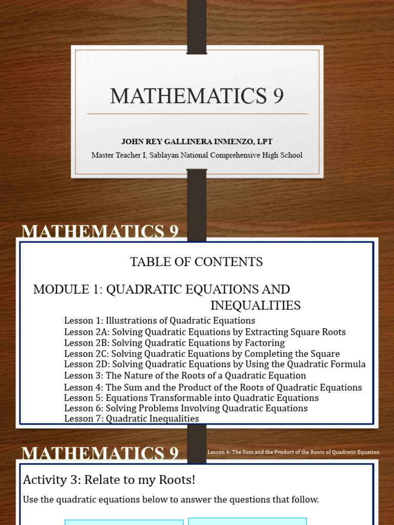 G9 Math - M1 - 4 - The Sum and The Products of Roots of Quadratic ...